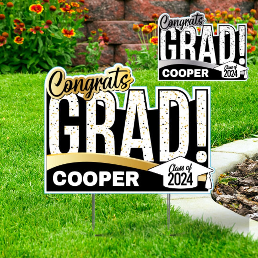 Congrats Grad Senior 2024 Cut-out Coroplast Yard Sign, 24''x18'' Gold ...