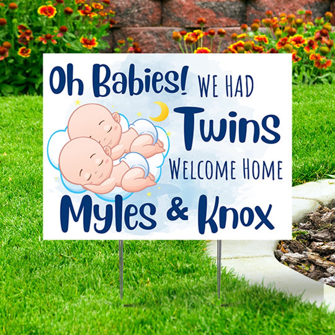 Baby Announcement Yard Sign for Twin Boys or Girls Comes With H-stake ...