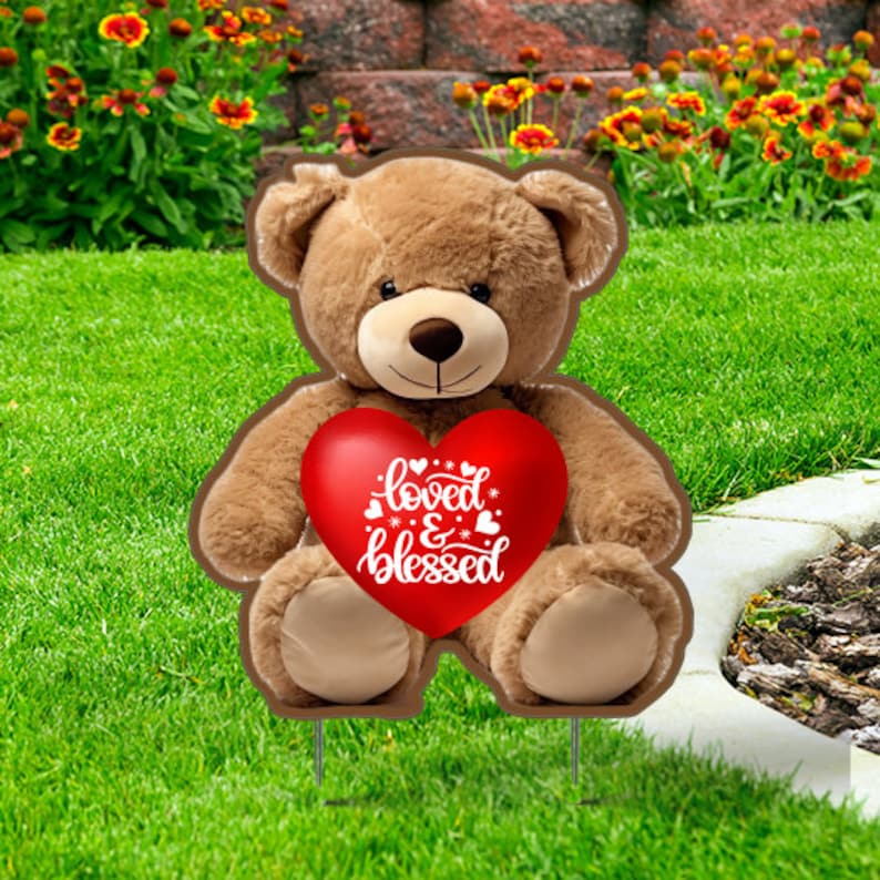 Teddy Bear With Heart Coroplast Cut-out Yard Sign With Stake ...