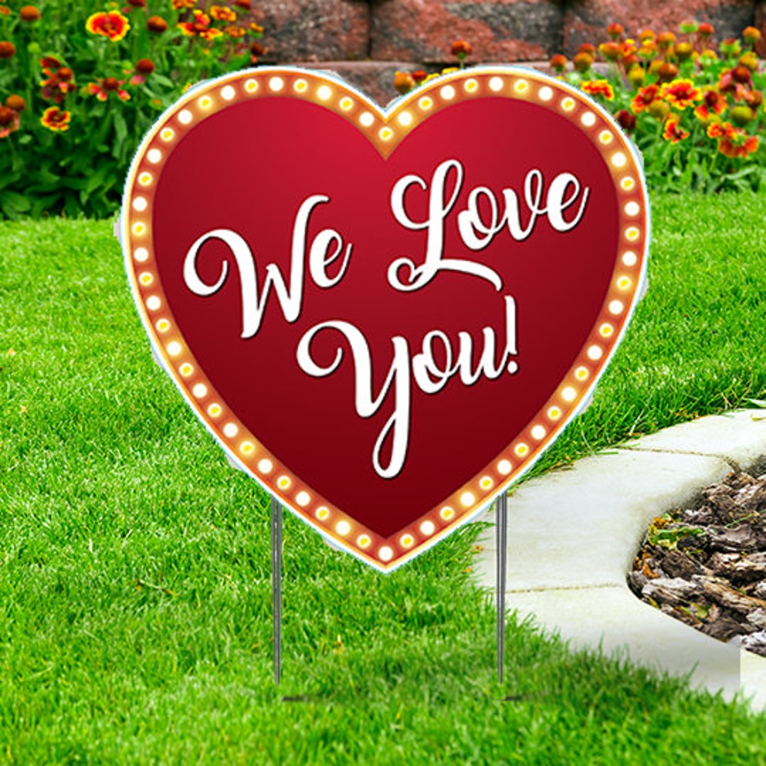 BIG Red Heart Coroplast Cut-out Yard Sign With Stake Personalize ...