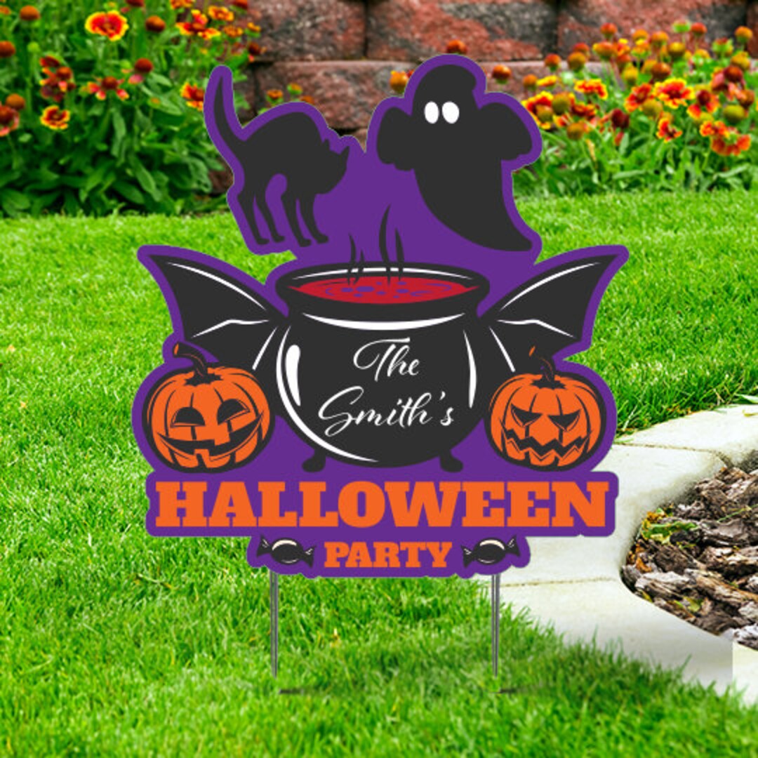 Halloween Party Sign - Jack-lanterns, Pumpkins, Caldron Pot ...
