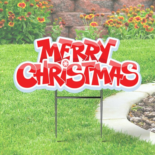 Merry Christmas Red Cut-out Yard Sign Cutout Comes With H-stake 33x14 ...