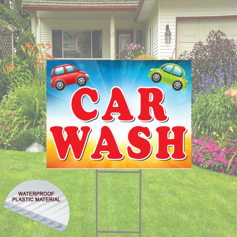 Letrero Car Wash Yard simple o doble cara Viene con estaca H 24x18 ...