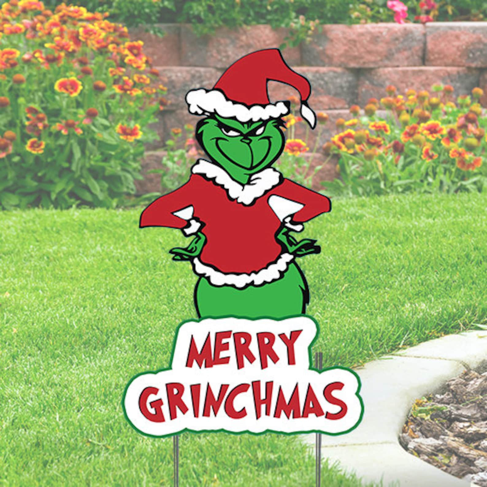 Grinch Yard Sign Cutout With Merry Grinchmas Comes With H-stake 30x20 ...