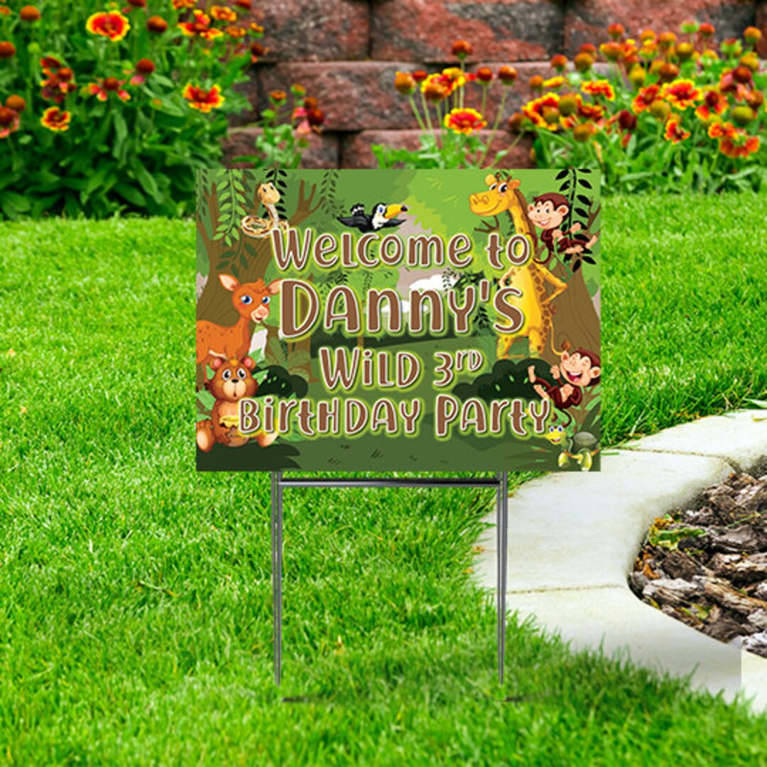 Jungle Theme Welcome Birthday Sign Yard Sign Comes With H-stake 24x18 ...