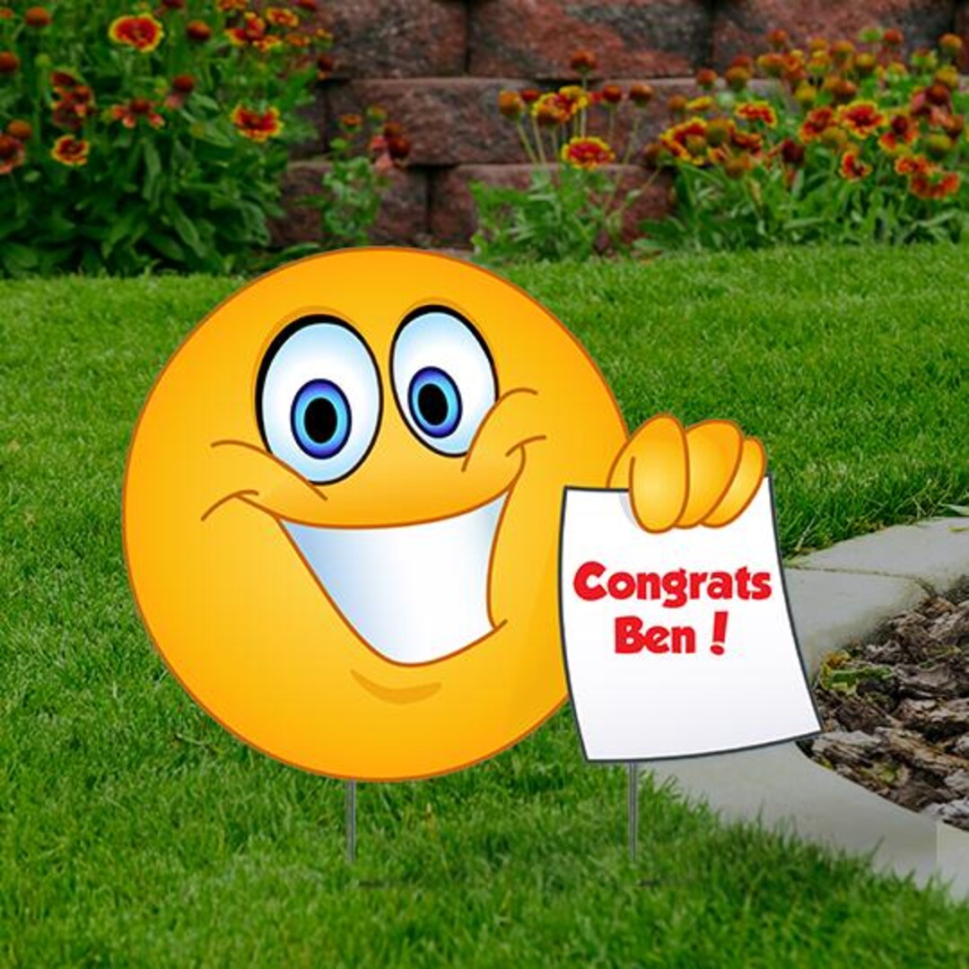 Happy Emoji Emoticon Holding Sign 24''x18'' With H-stake - Coroplast ...