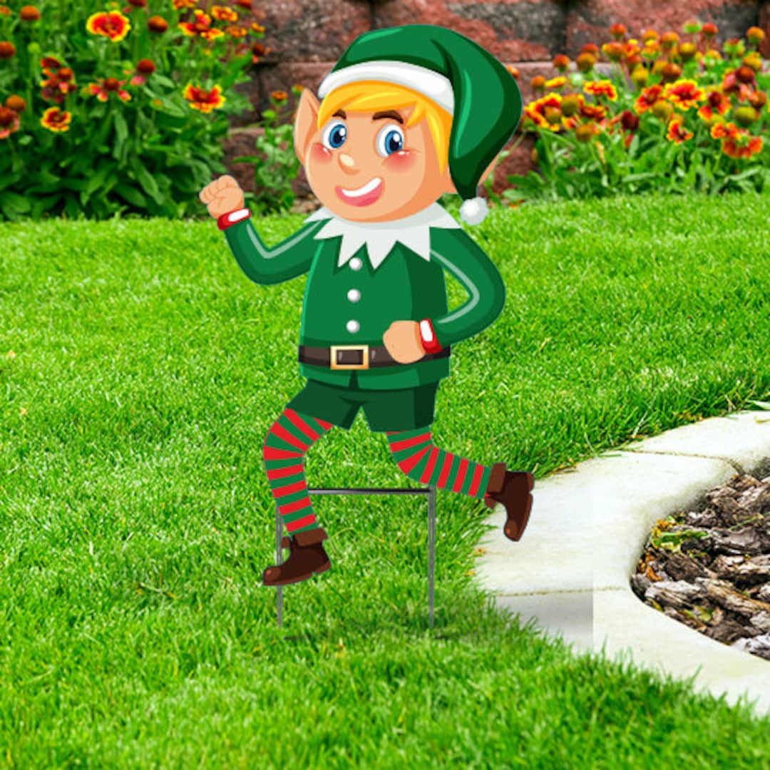 Elf Running Yard Sign Cutout Comes With H-stake 33x19, Printed on ...