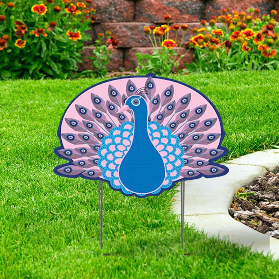 Peacock Cut-out Yard Sign Cutout - Blue & Pink Comes With H-stake 28x20 ...