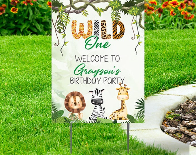 Wild One Yard Sign Tropical Safari First Birthday Sign Wild One ...