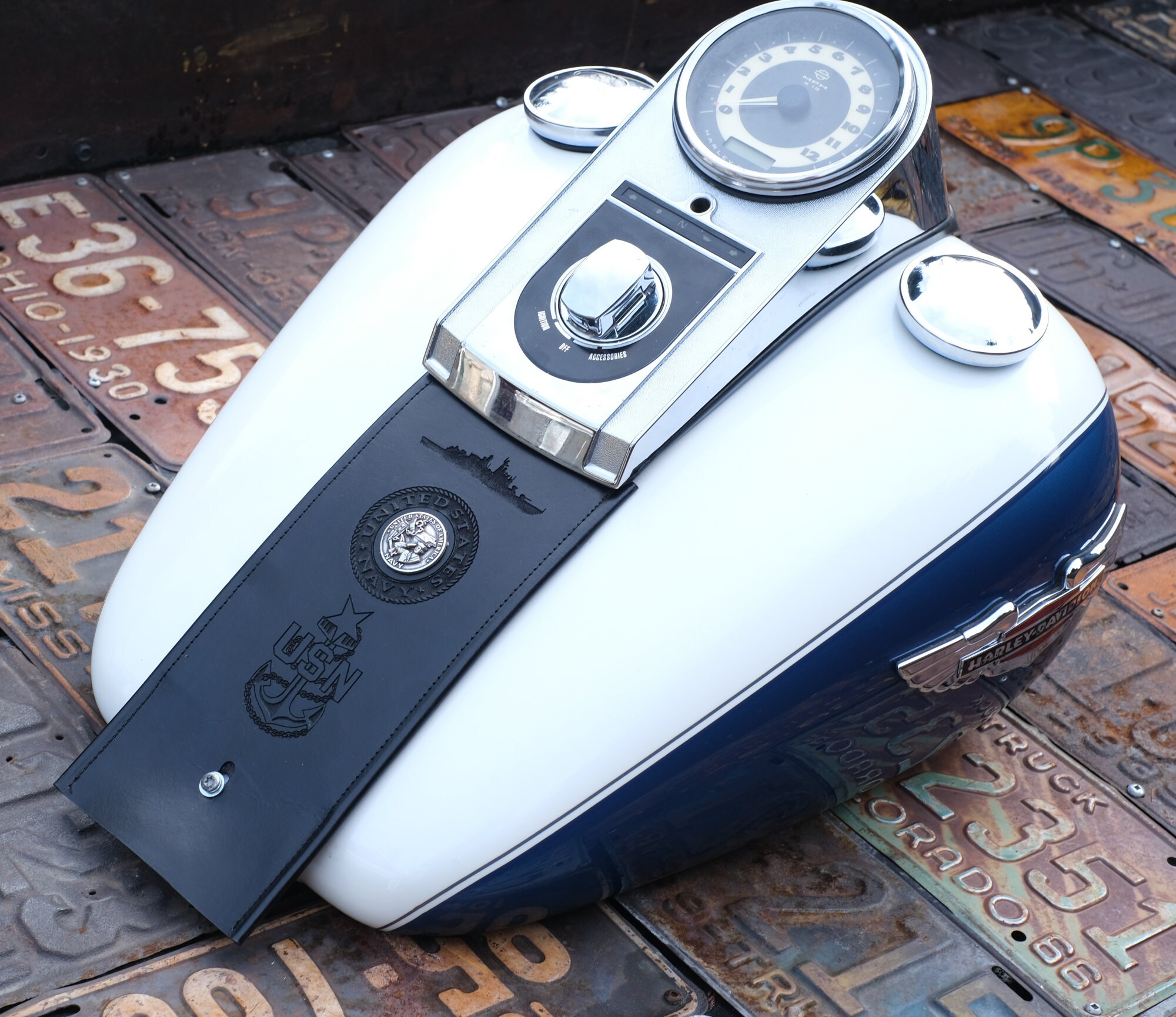 Harley Davidson Leather Tank Bib Panel USN US Navy Proud | Etsy