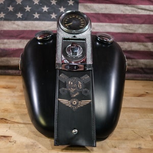 Retro Harley Davidson Fatboy Skull Antiqued Leather Gas Tank Bib Panel ...