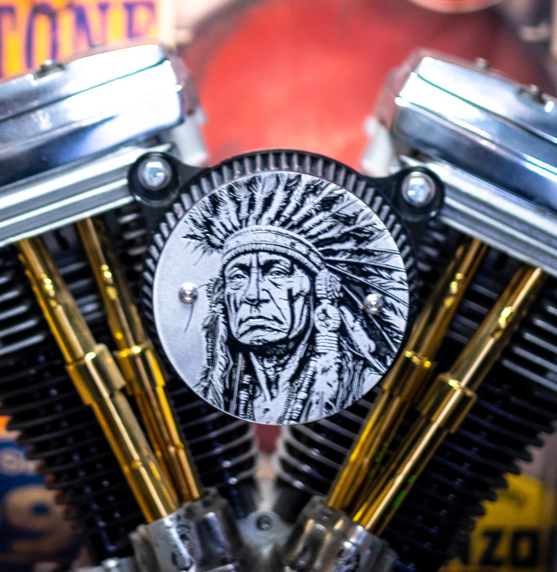 Indian Chief Engraved Air Filter 5.5” Cleaner Cover Cap 5.5” Motorcycle ...