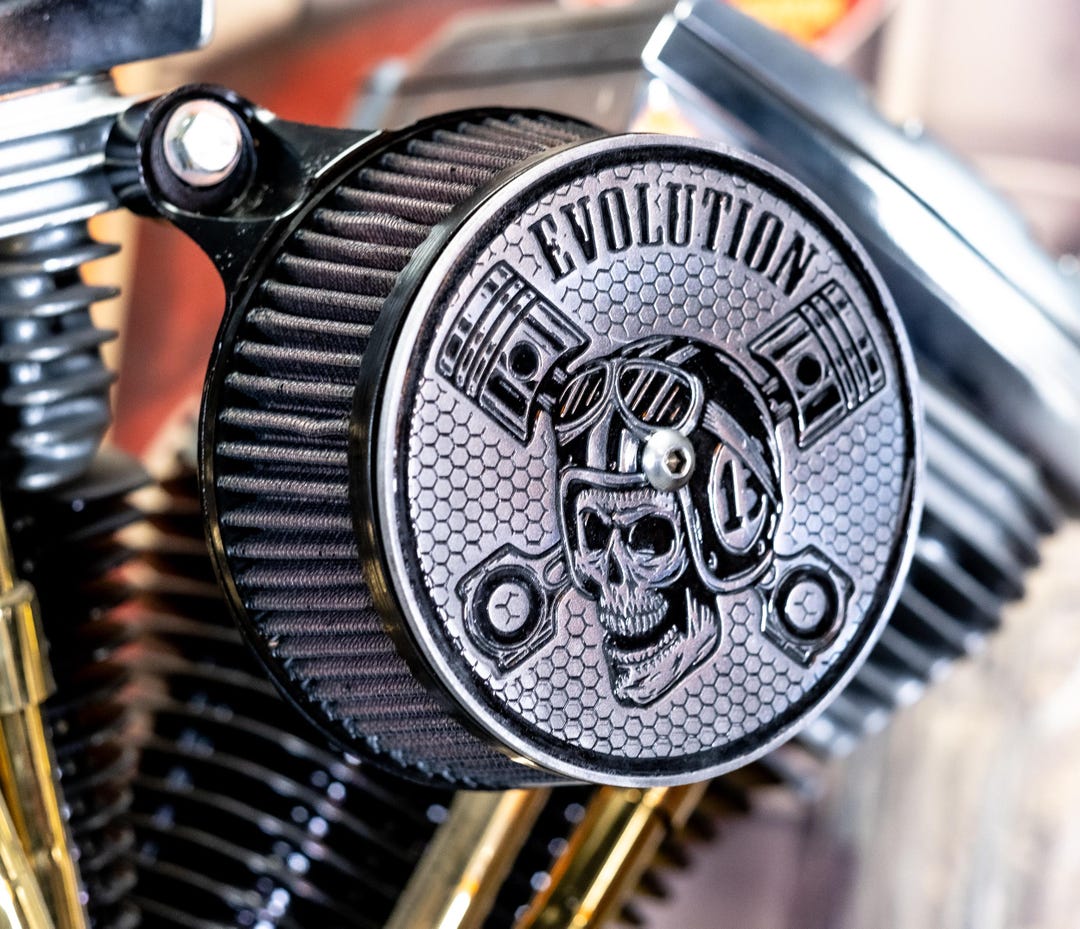Evo Evolution Engraved Skull Air Filter Air Cleaner Cover 5.5” Diameter ...