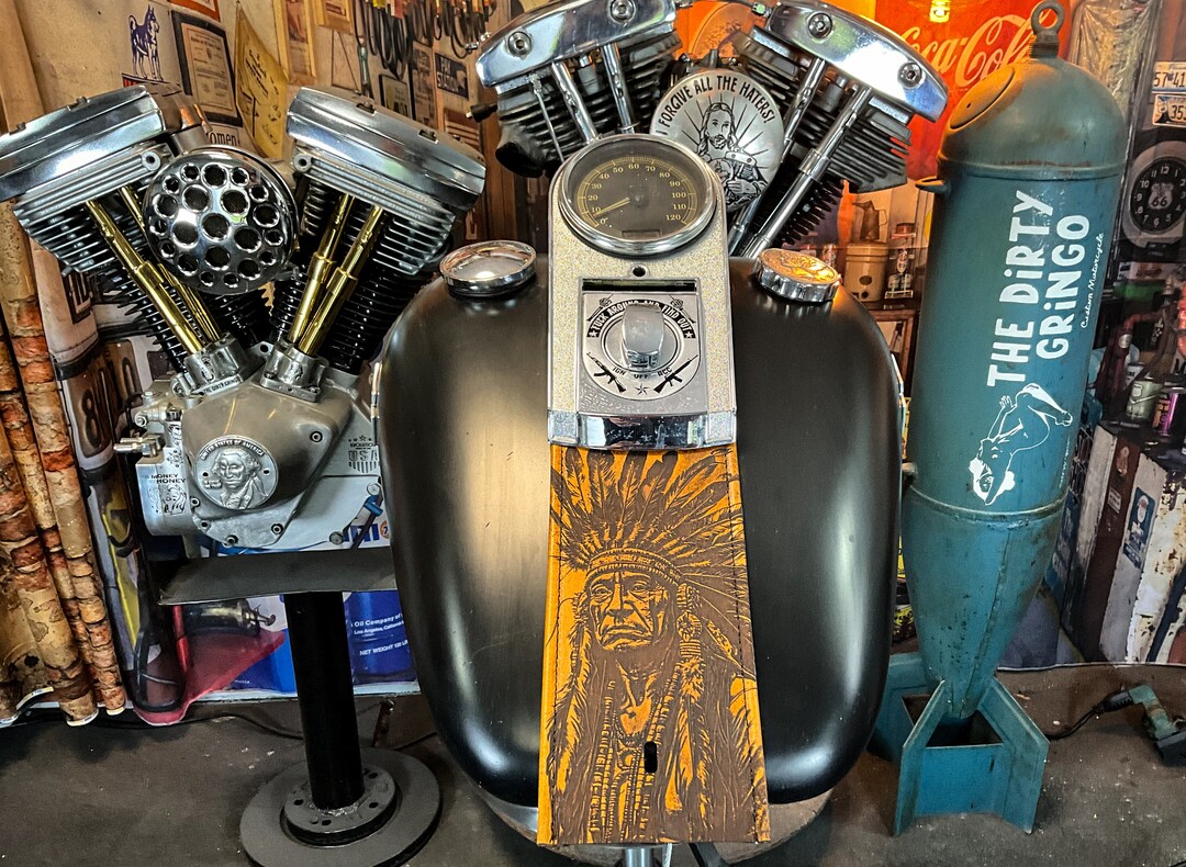 Custom Tan Leather Indian Warrior Gas Tank Panel Bib Fits Harley ...