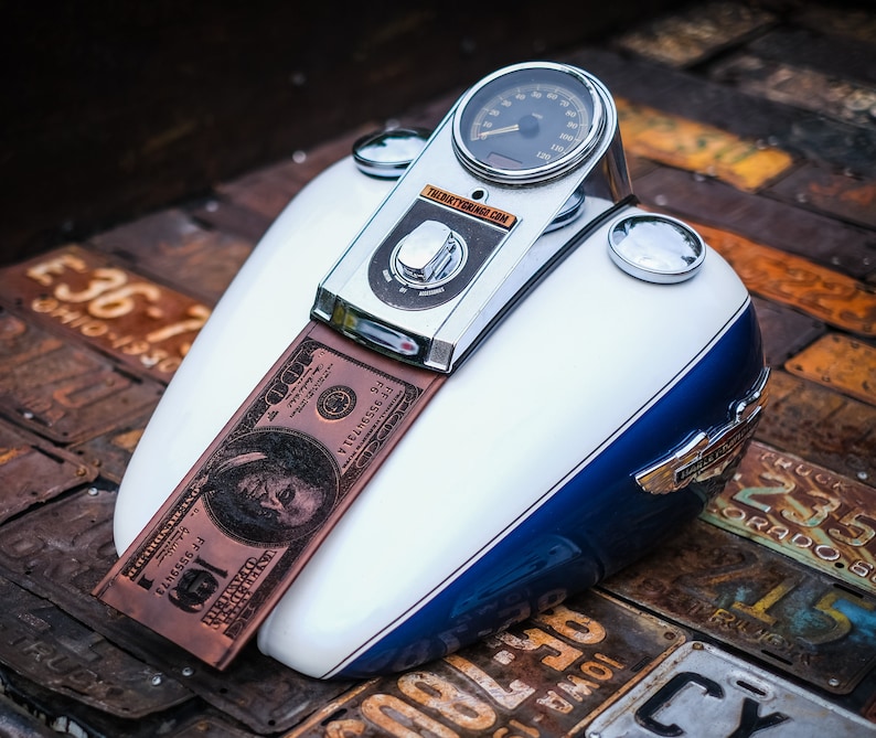 100 USA Bill Cash Money Custom Harley Davidson Leather Gas Tank Panel ...