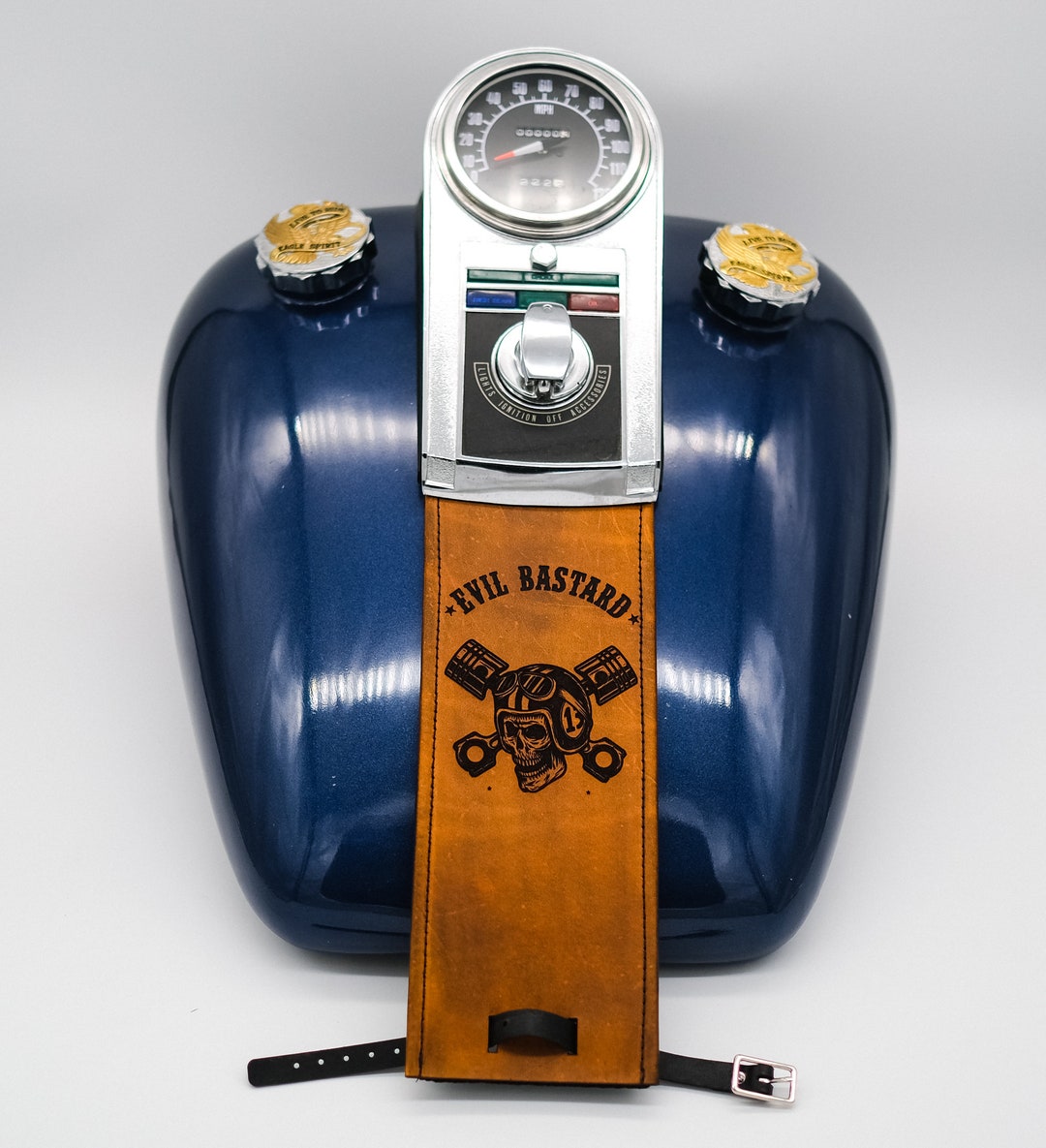 Evil Bastard Skull Old School Split Tank Fuel Panel Bib Black Leather ...