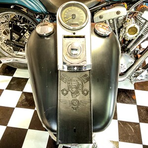 Retro Harley Davidson Fatboy Skull Black Leather Gas Tank Bib Panel ...