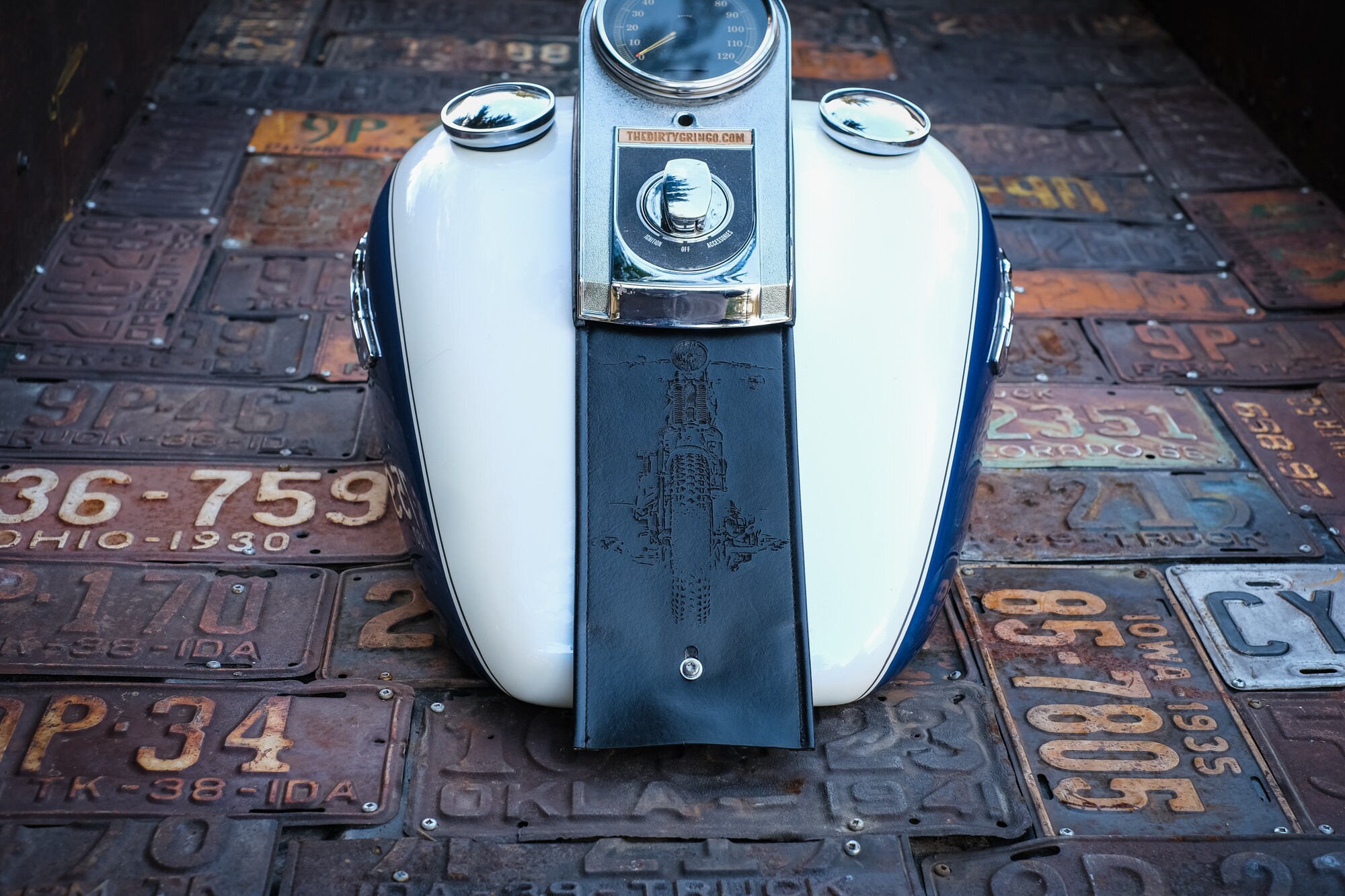 Harley Davidson Softail or Dyna Leather Tank Bib Panel Retro Old School ...