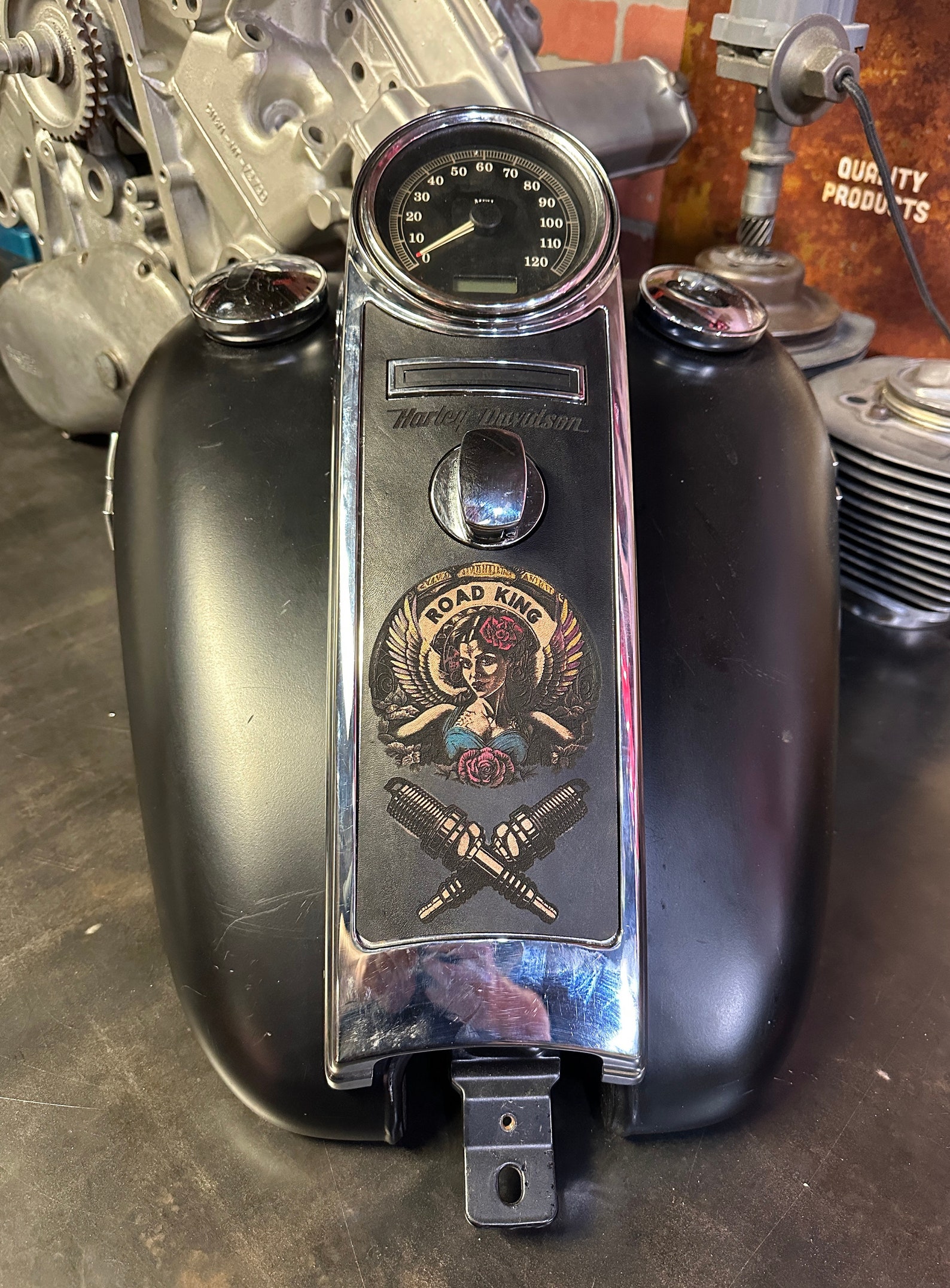 Harley Davidson Road King Dash Insert Latina Angel Chicano Crossed ...