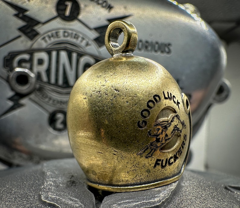 Good Luck F*CKERS Brass Skull Motorcycle Guardian Gremlin Bell Chopper ...