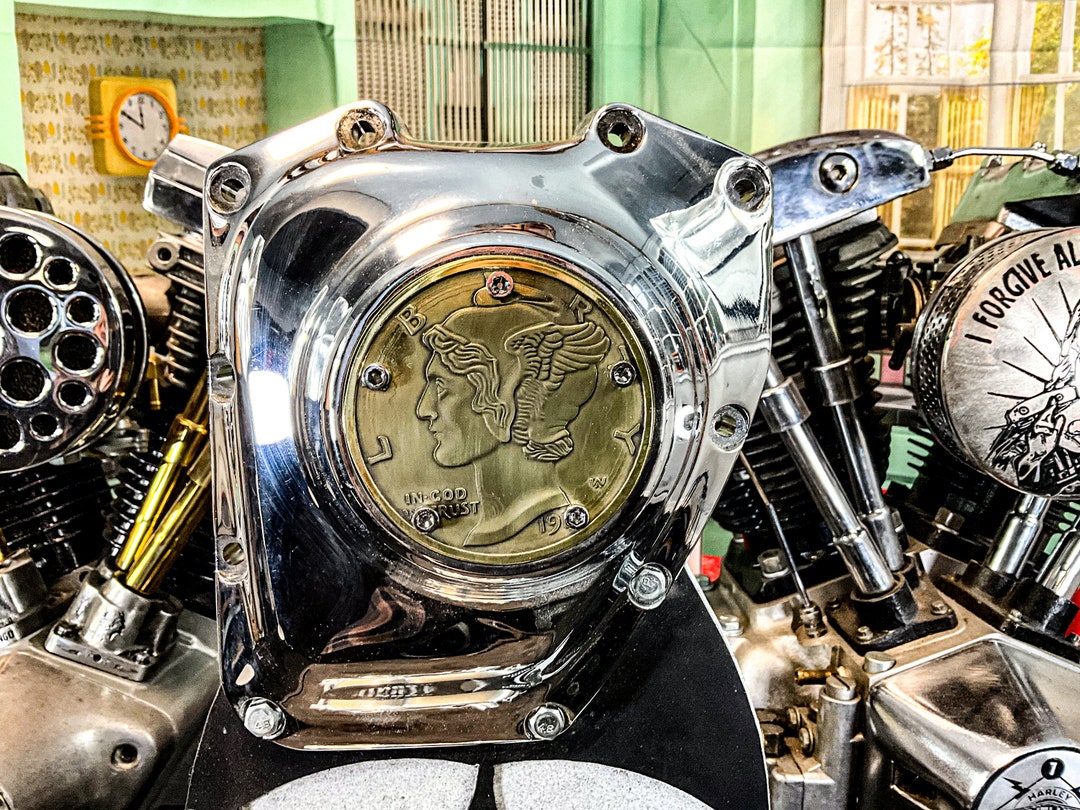 Solid Brass Mercury Dime Timing Points Cover Twin Cam Harley Davidson ...