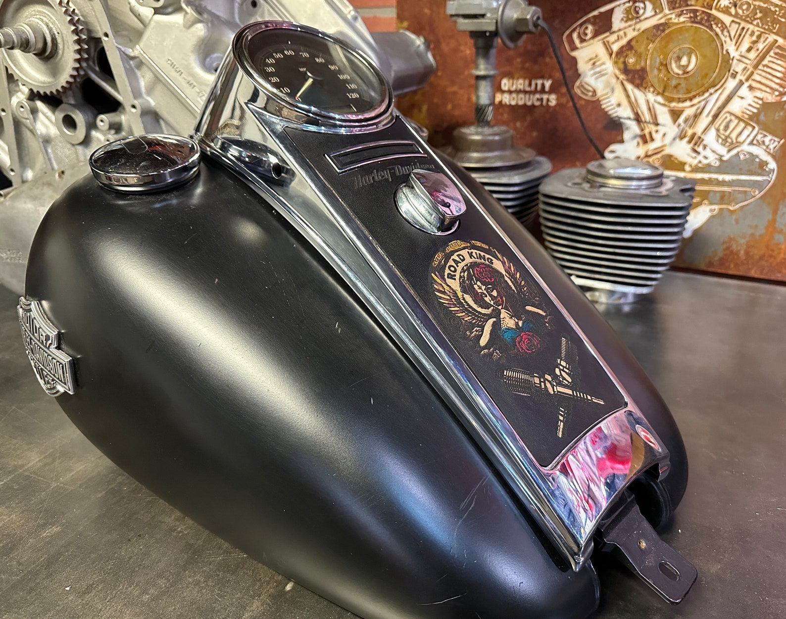 Harley Davidson Road King Dash Insert Latina Angel Chicano Crossed ...