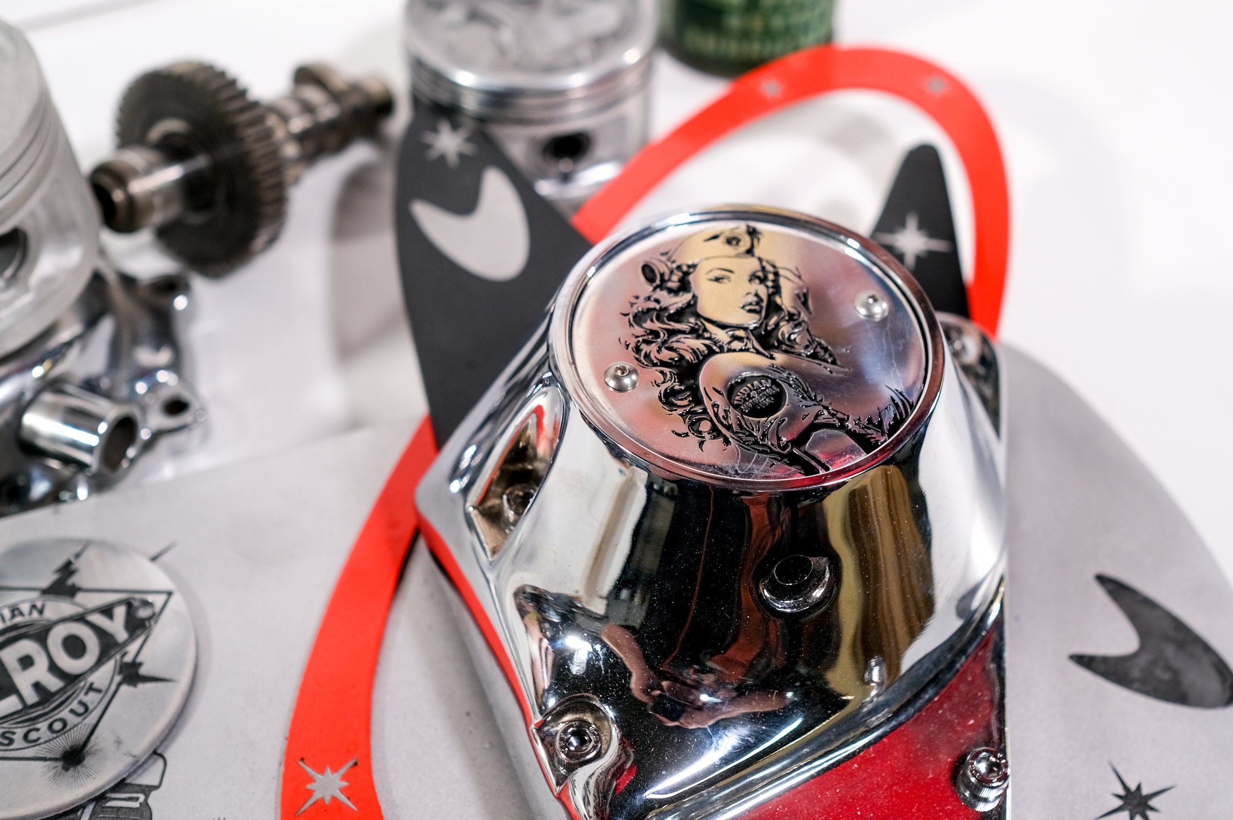 Retro Gilroy Era Indian Scout Chief Spirit Pinup Model Motorcycle ...