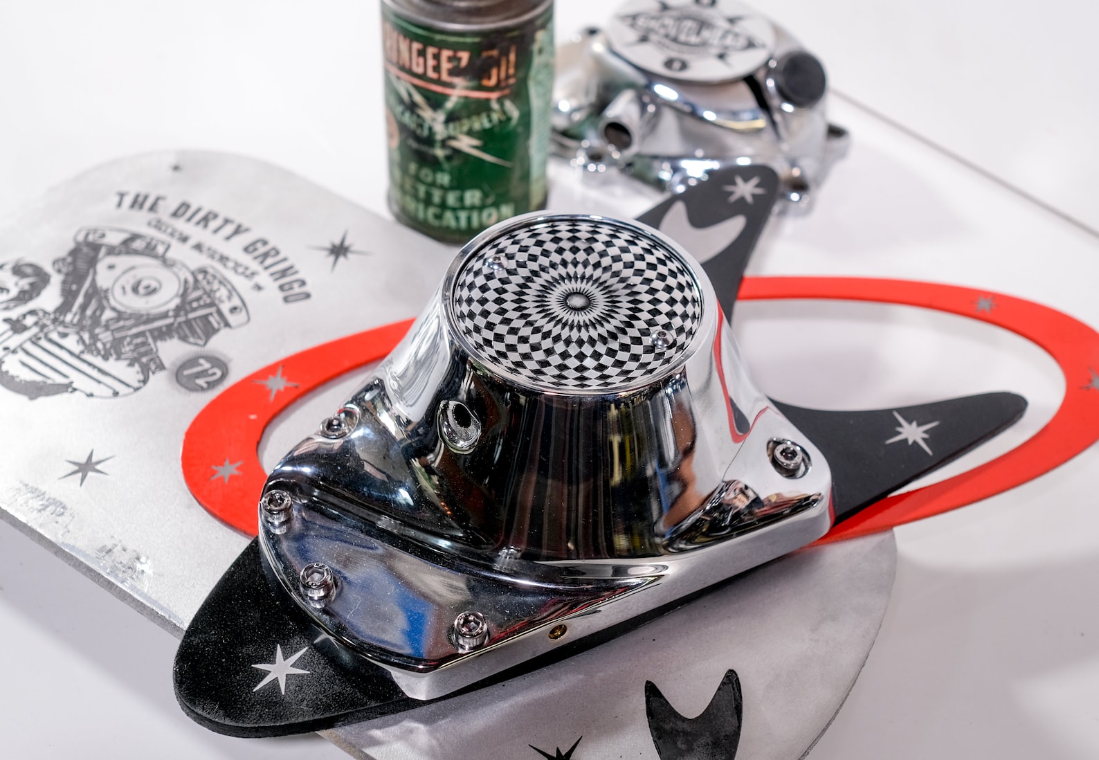 Engraved Optical Illusion Metal 1970s Metal Shovelhead Points Timer ...