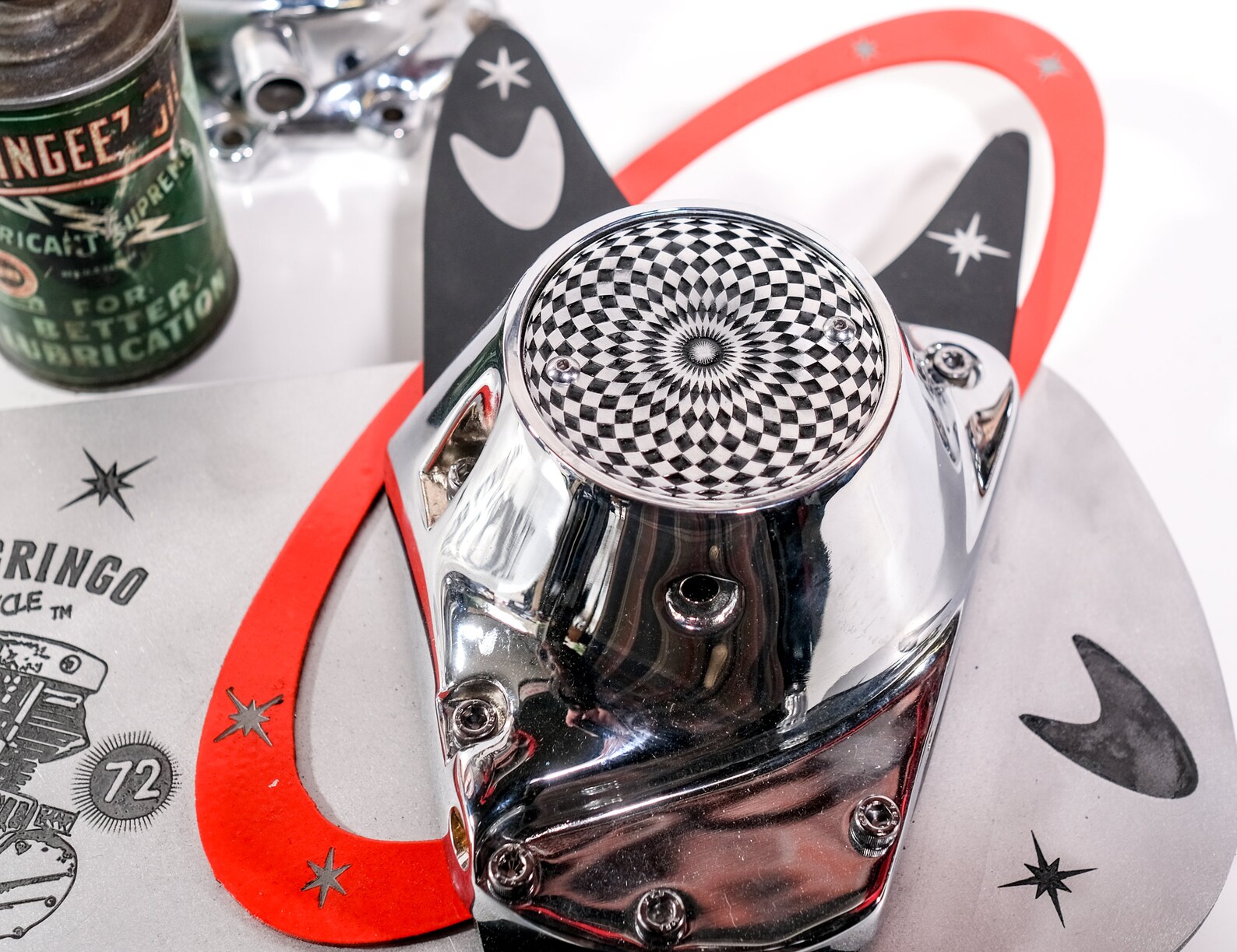 Engraved Optical Illusion Metal 1970s Metal Shovelhead Points Timer ...