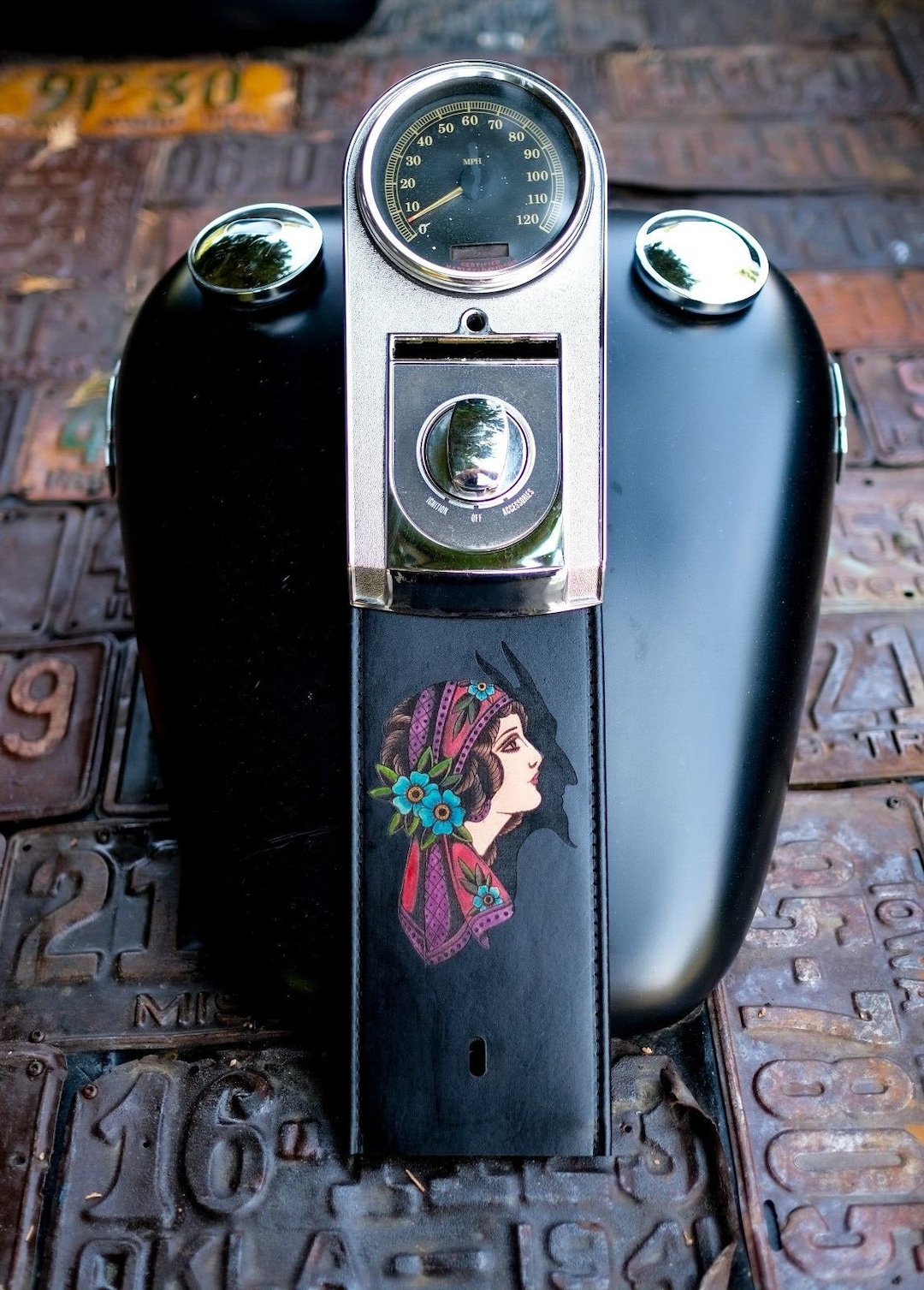 Gypsy Devil Flash Tattoo Leather Gas Tank Panel Bib Harley Davidson ...