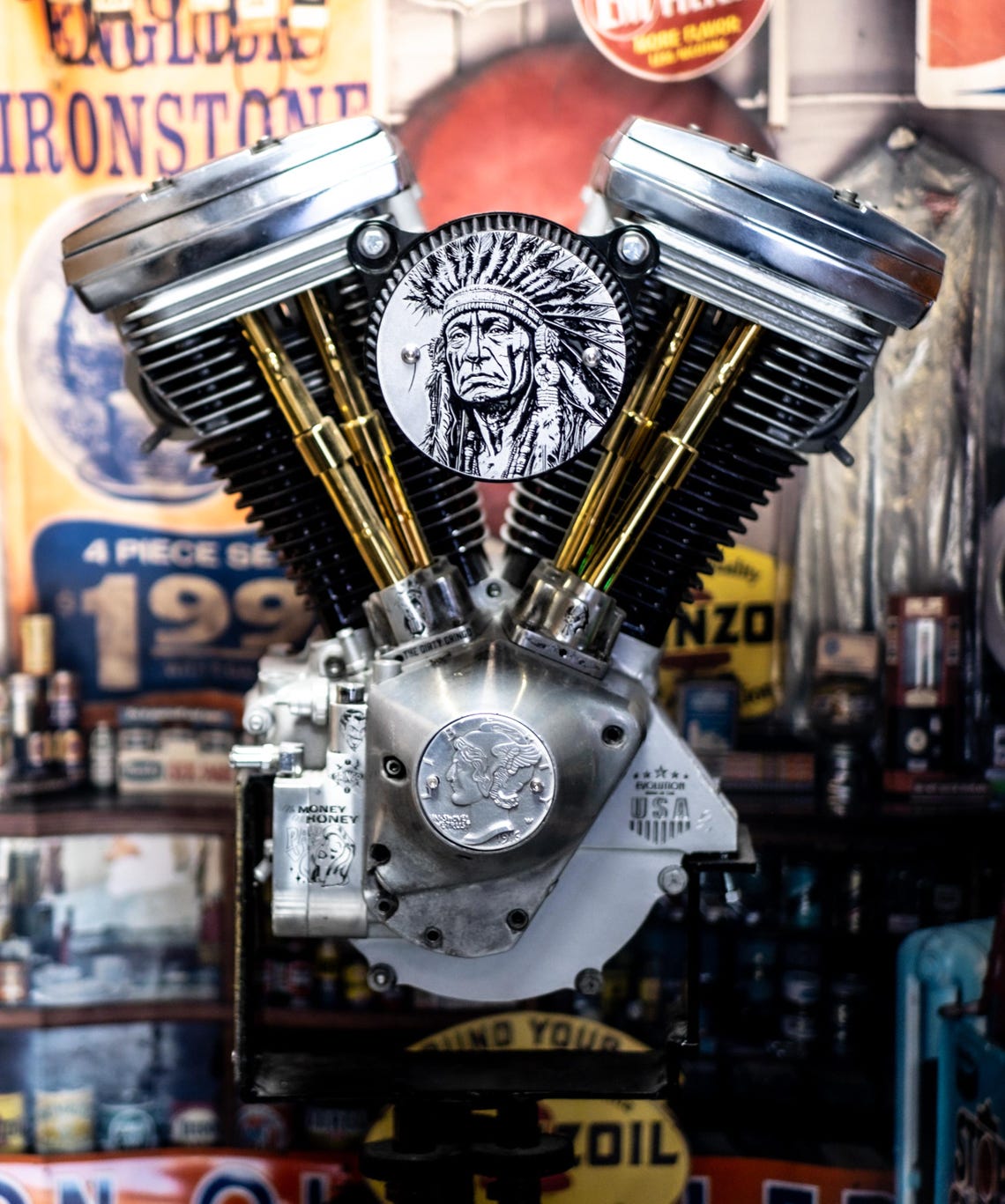 Indian Chief Engraved Air Filter 5.5” Cleaner Cover Cap 5.5” Motorcycle ...