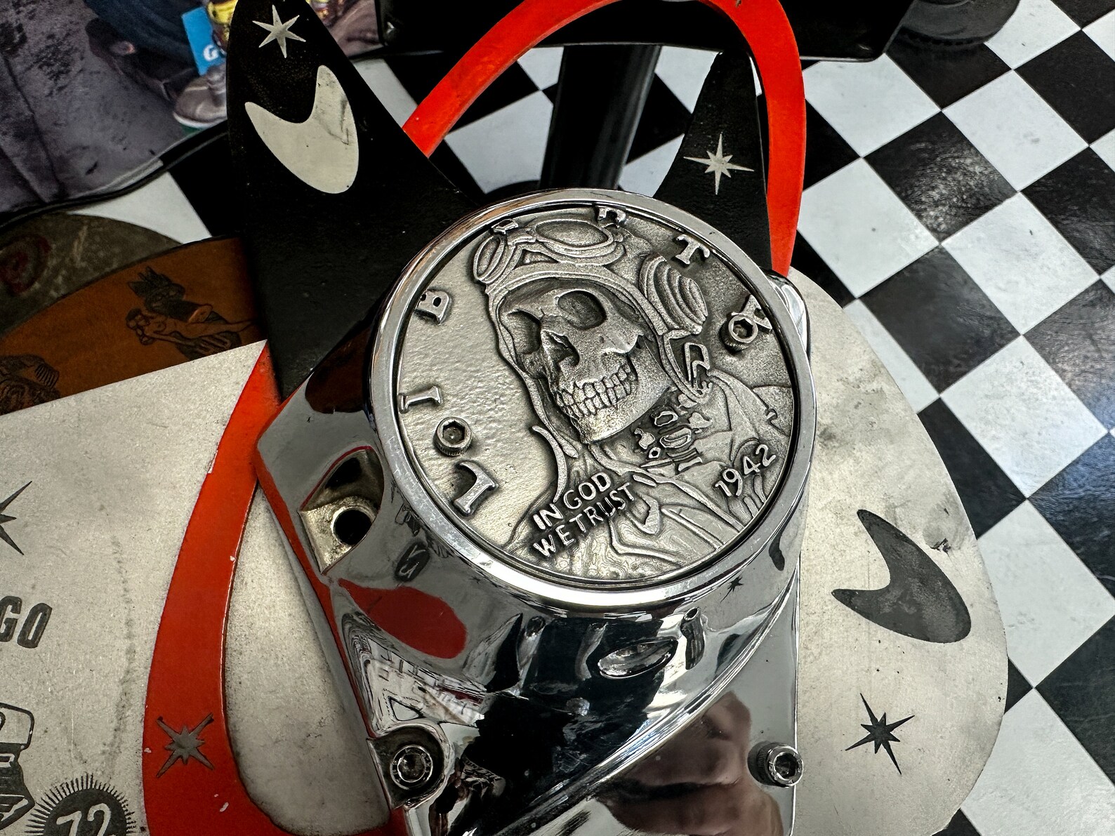 Retro Skull Pilot Hobo Liberty Nickel Evo Shovelhead 2 Hole Timer Cover ...