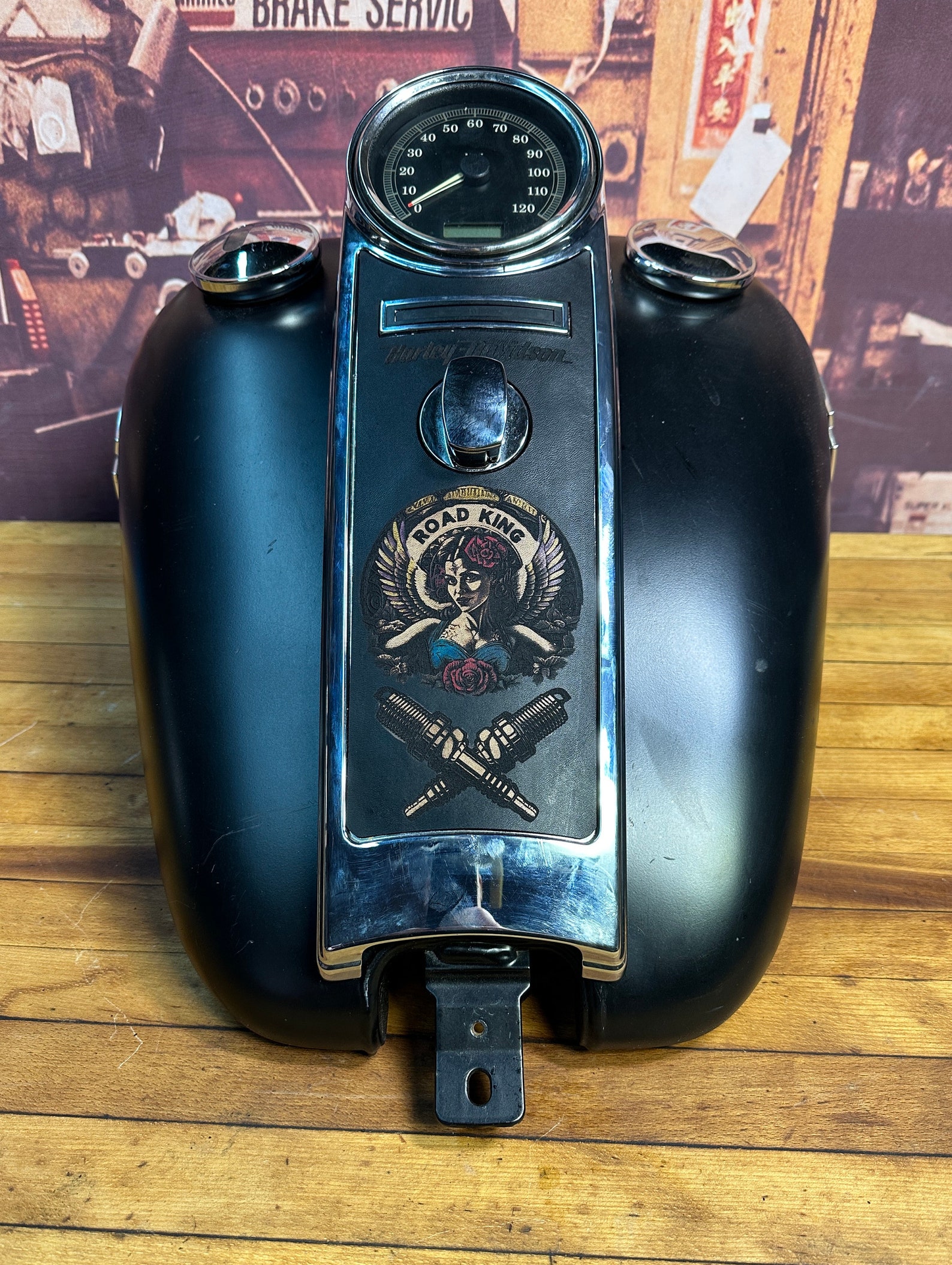Harley Davidson Road King Dash Insert Latina Angel Chicano Crossed ...