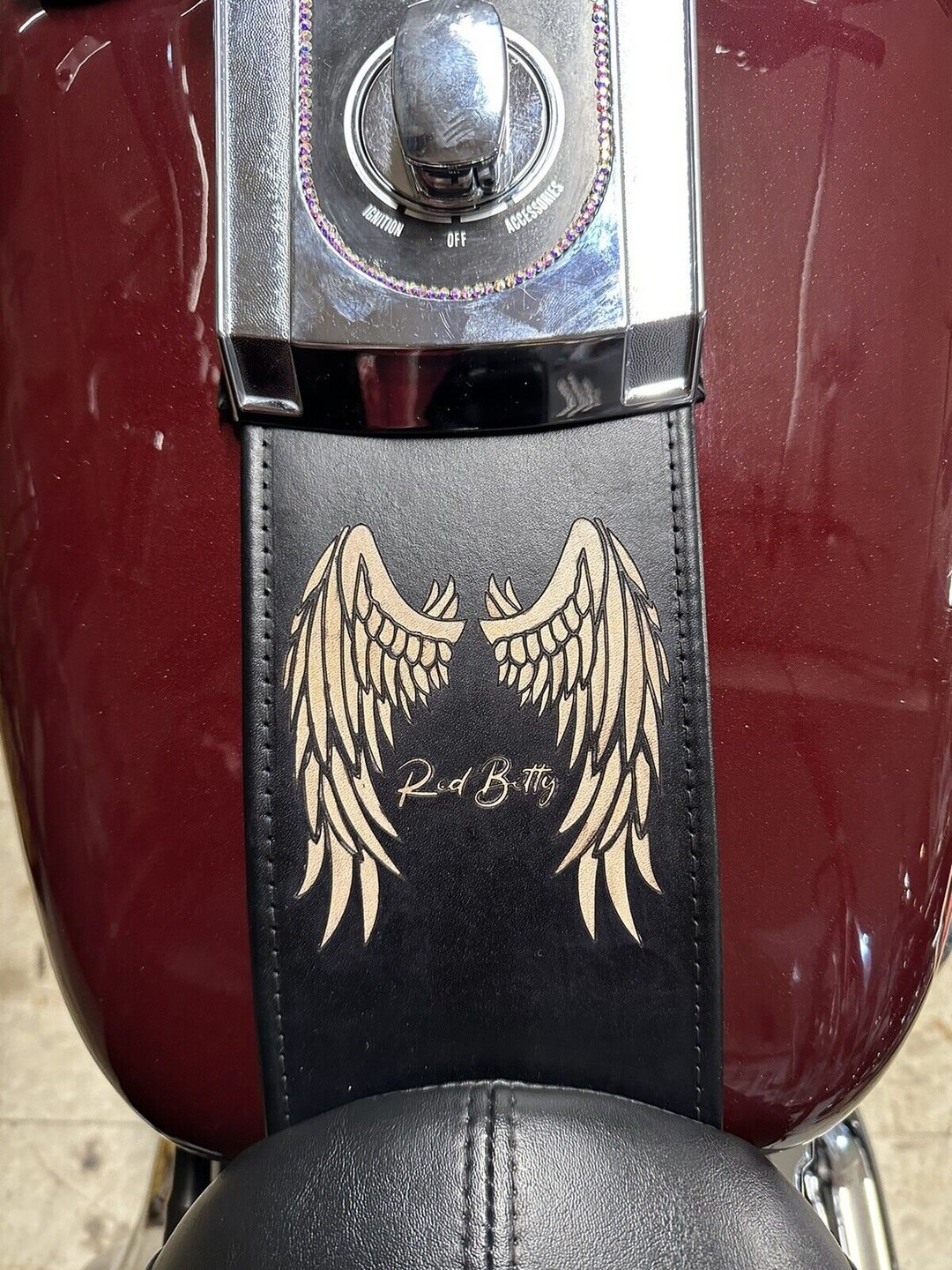 Custom Angel Wing Gas Tank Leather Panel Bib Black Harley Davidson ...