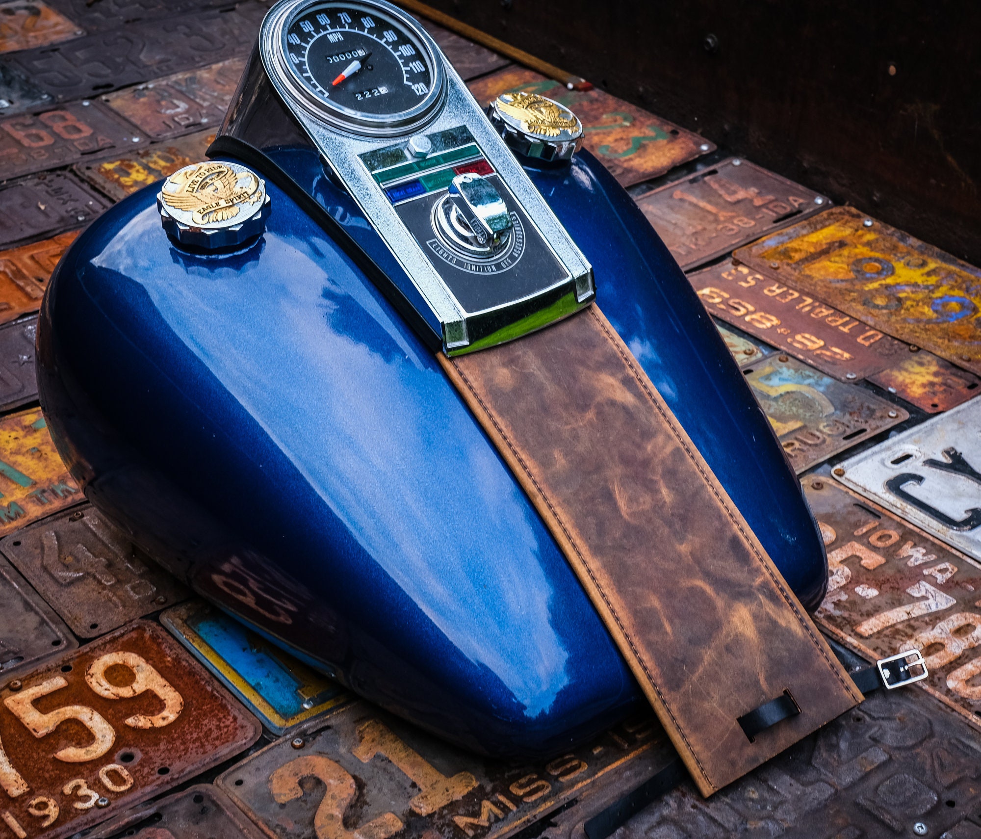 Distressed Cognac Leather Gas Tank Panel Bib Harley Davidson Pre 1999 ...
