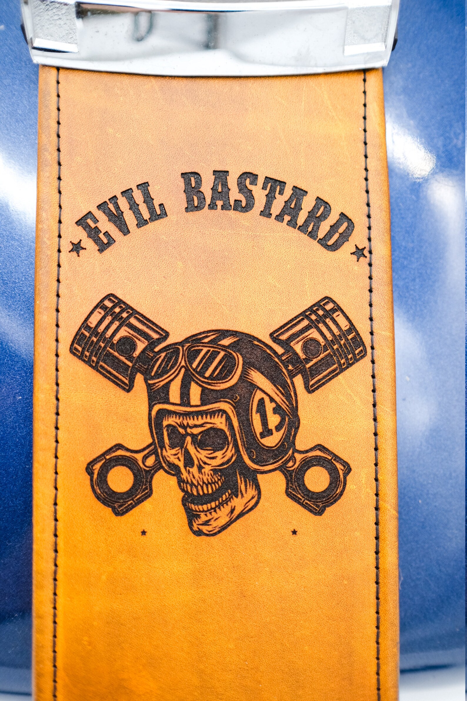 Evil Bastard Skull Old School Split Tank Fuel Panel Bib Black Leather ...