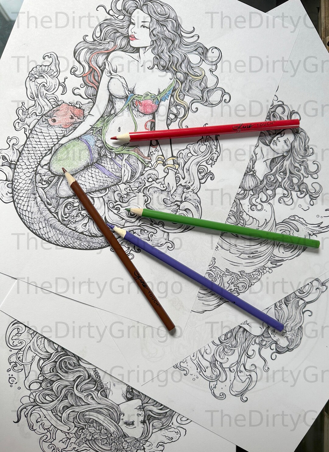 Mermaid Siren Fun Adult Coloring Book | Digital Coloring Pages ...