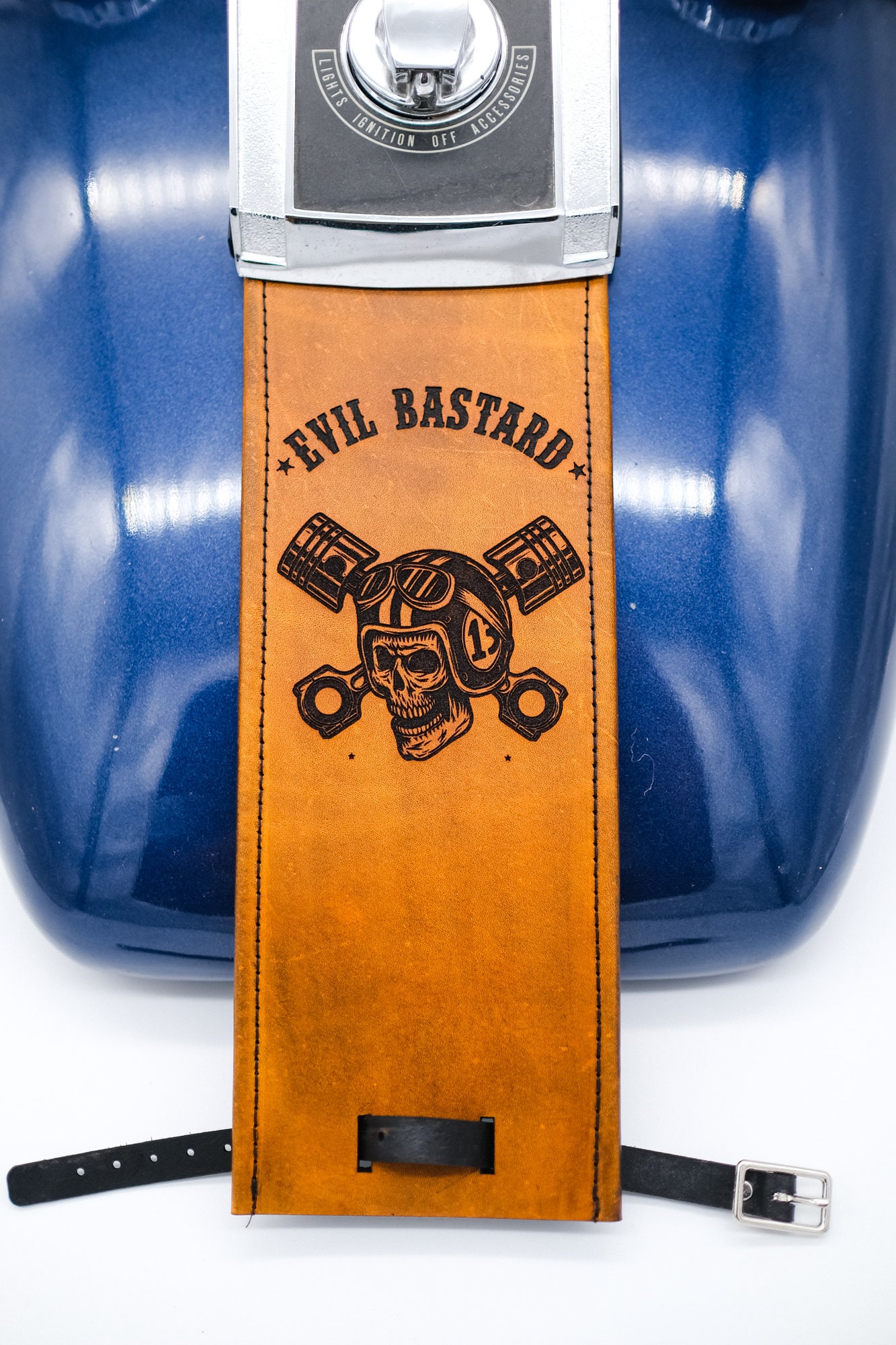 Evil Bastard Skull Old School Split Tank Fuel Panel Bib Black Leather ...