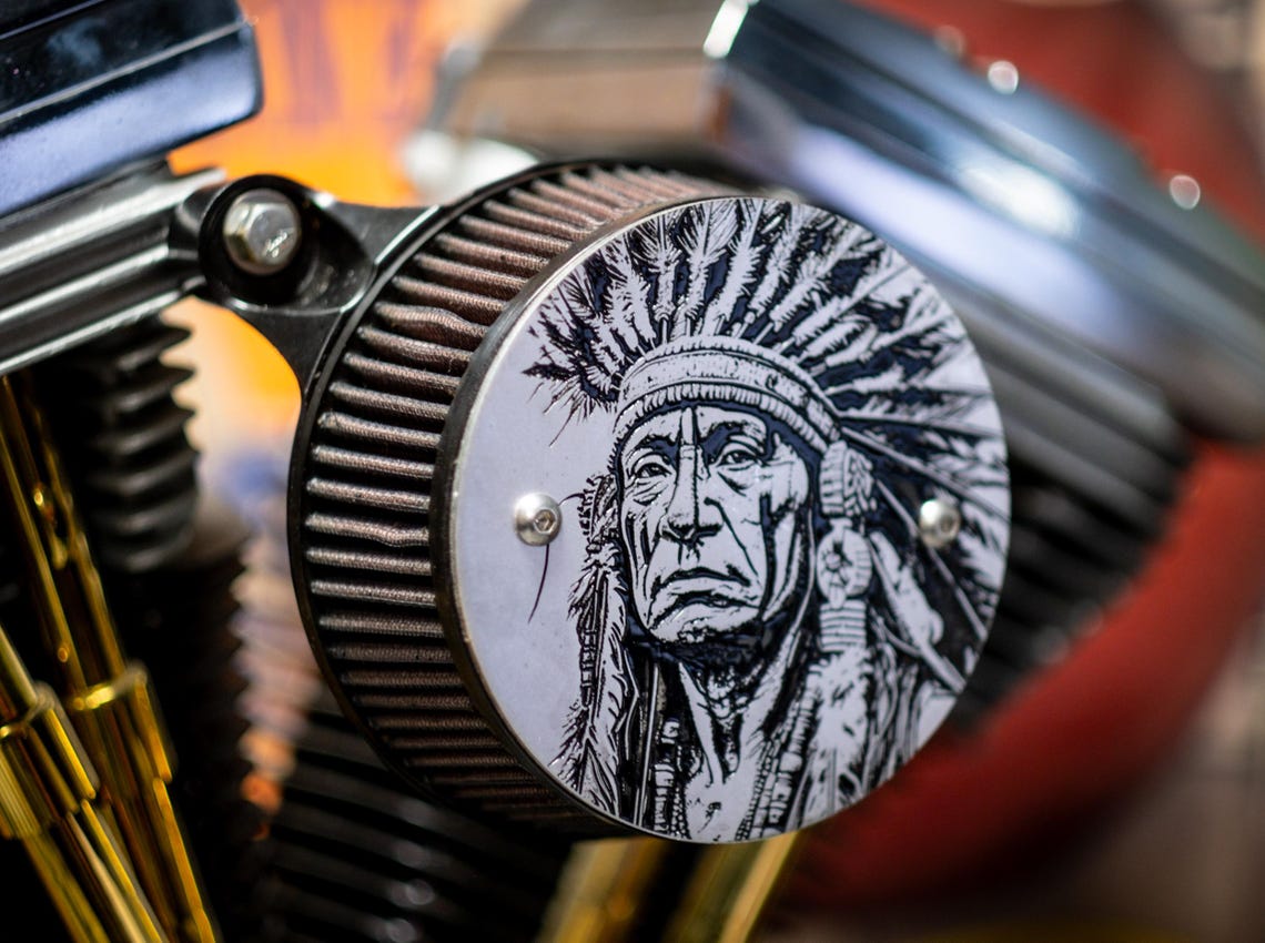 Indian Chief Engraved Air Filter 5.5” Cleaner Cover Cap 5.5” Motorcycle ...