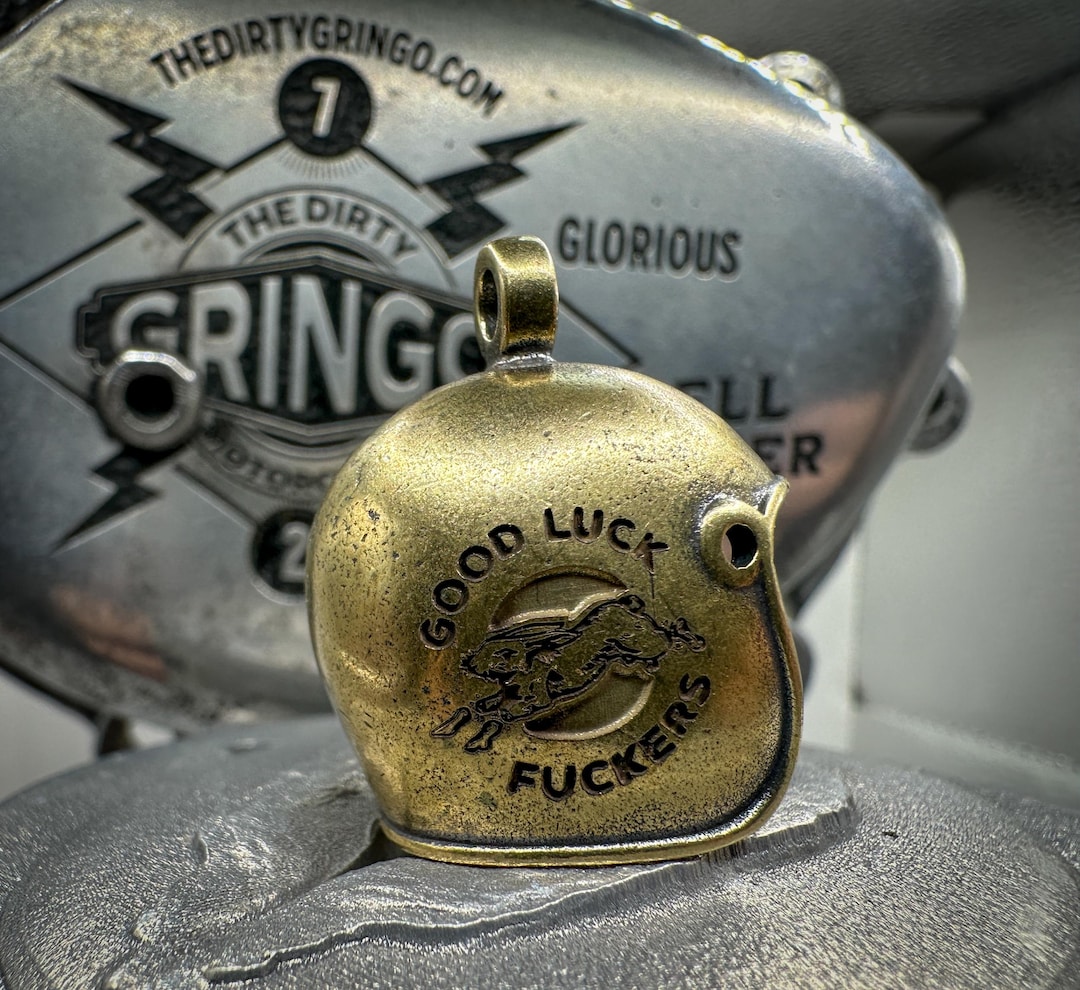 Good Luck F*CKERS Brass Skull Motorcycle Guardian Gremlin Bell Chopper ...