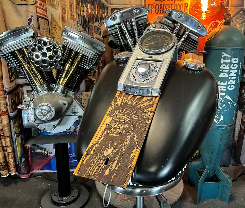 Custom Tan Leather Indian Warrior Gas Tank Panel Bib Fits Harley ...