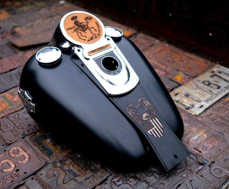 Dyna Glide USA Eagle Pistons Black Leather Gas Tank Panel Bib Harley ...