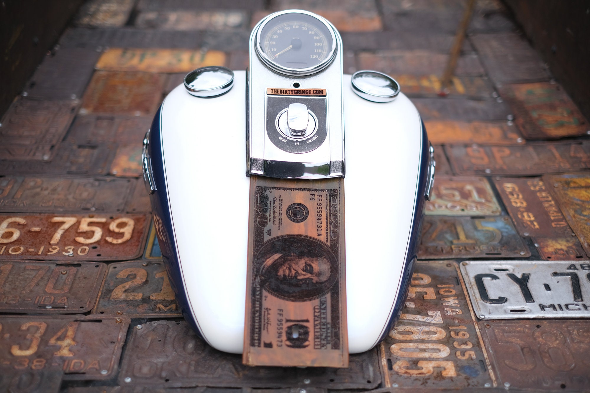 100 USA Bill Cash Money Custom Harley Davidson Leather Gas Tank Panel ...