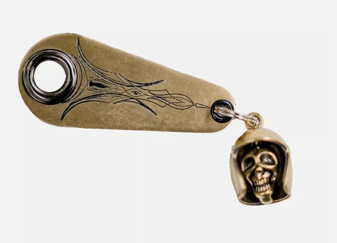Complete Brass Skull Bell & Brass Pinstripe Hanger Kit Luck Motorcycle ...
