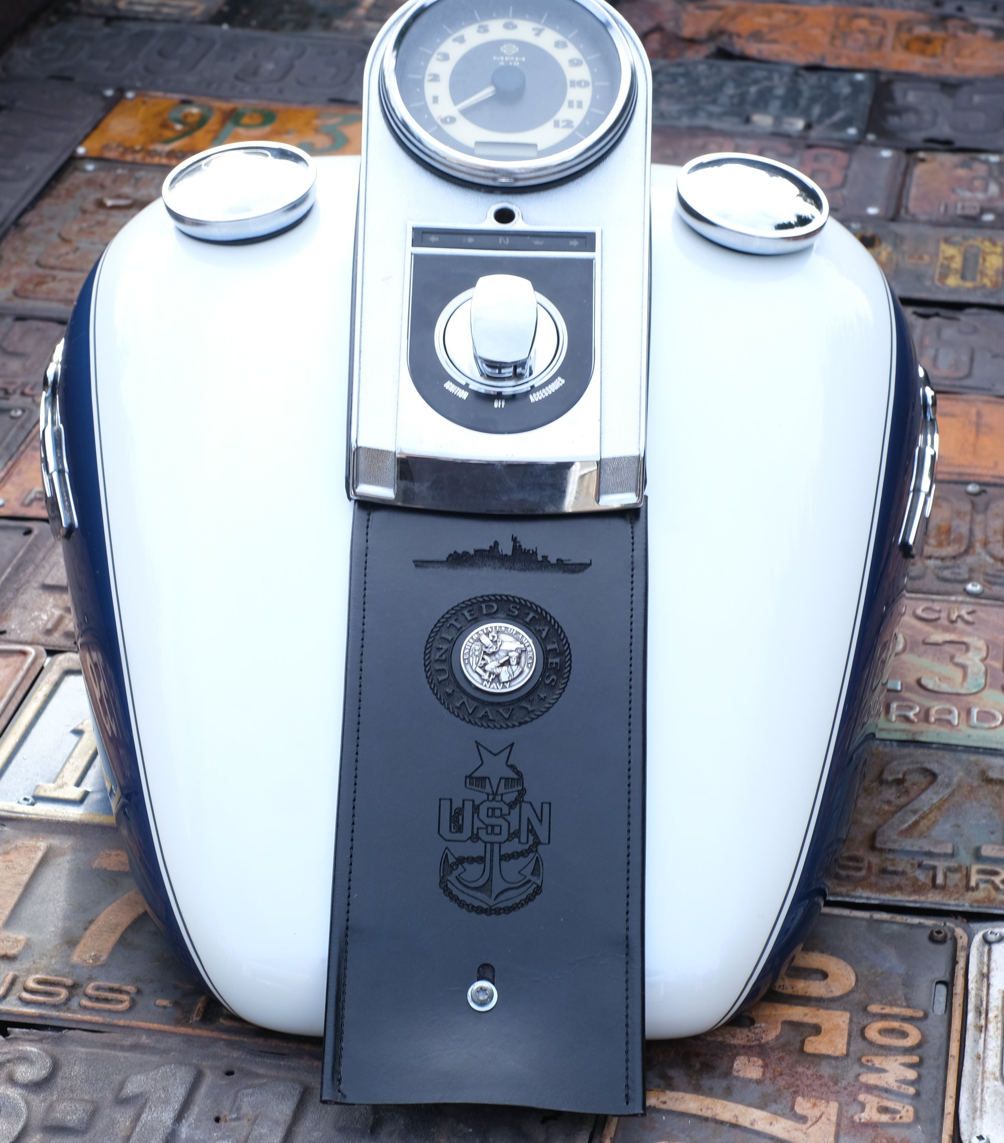 Harley Davidson Leather Tank Bib Panel USN US Navy Proud | Etsy