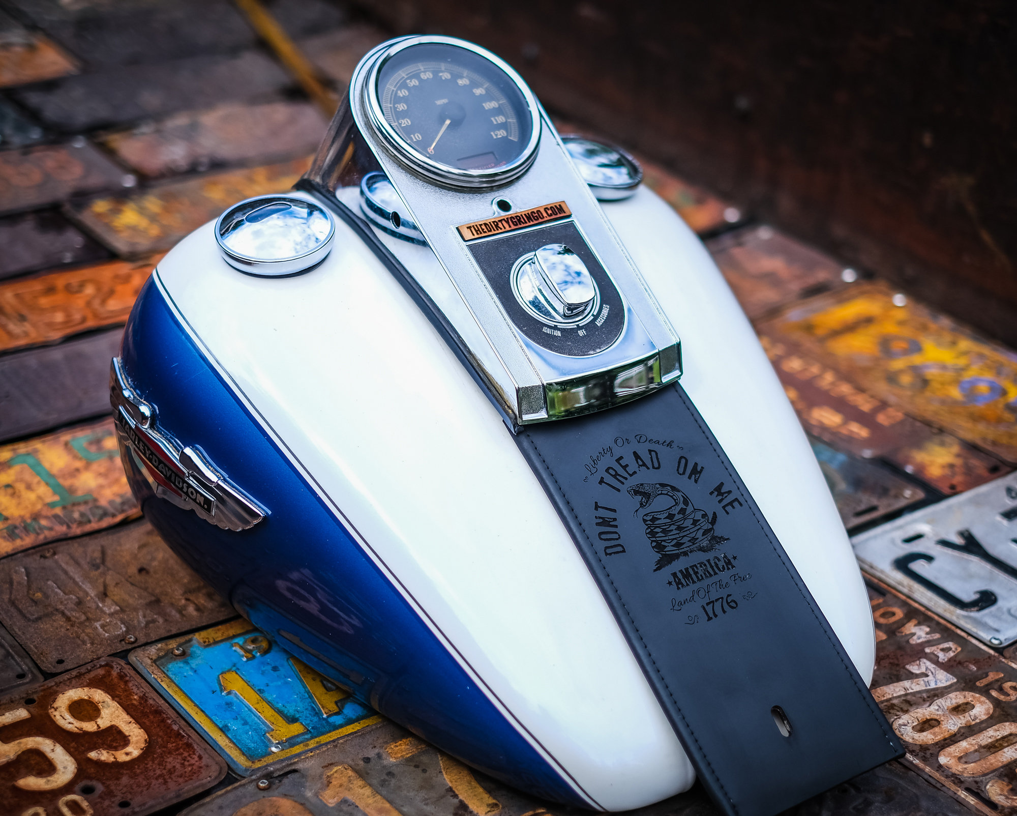 Harley Davidson Leather Fuel Gas Tank Panel Bib Dont Tread on Me ...