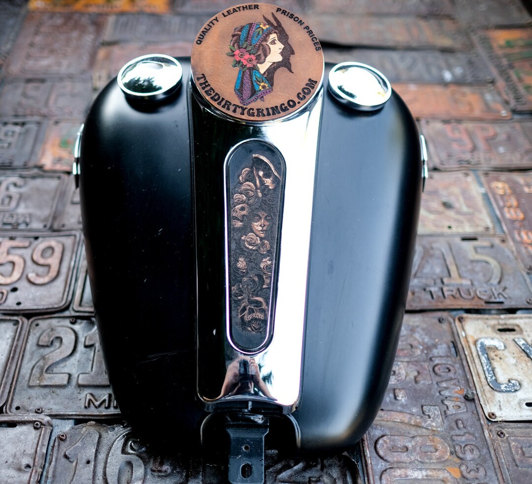 Dia De Muertos Leather Gas Tank Dash Console Insert 08 16 Harley ...