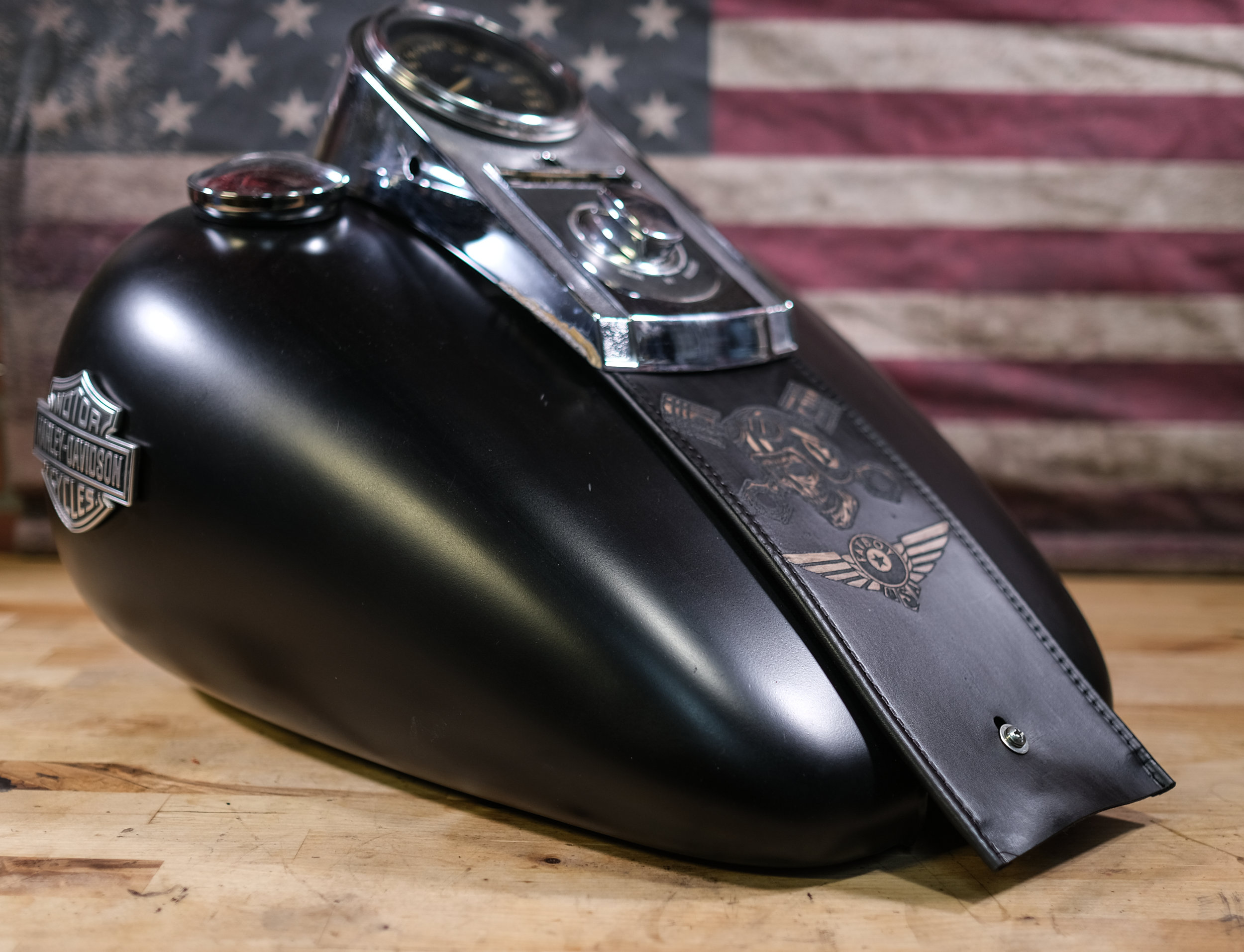 Retro Harley Davidson Fatboy Skull Antiqued Leather Gas Tank Bib Panel ...