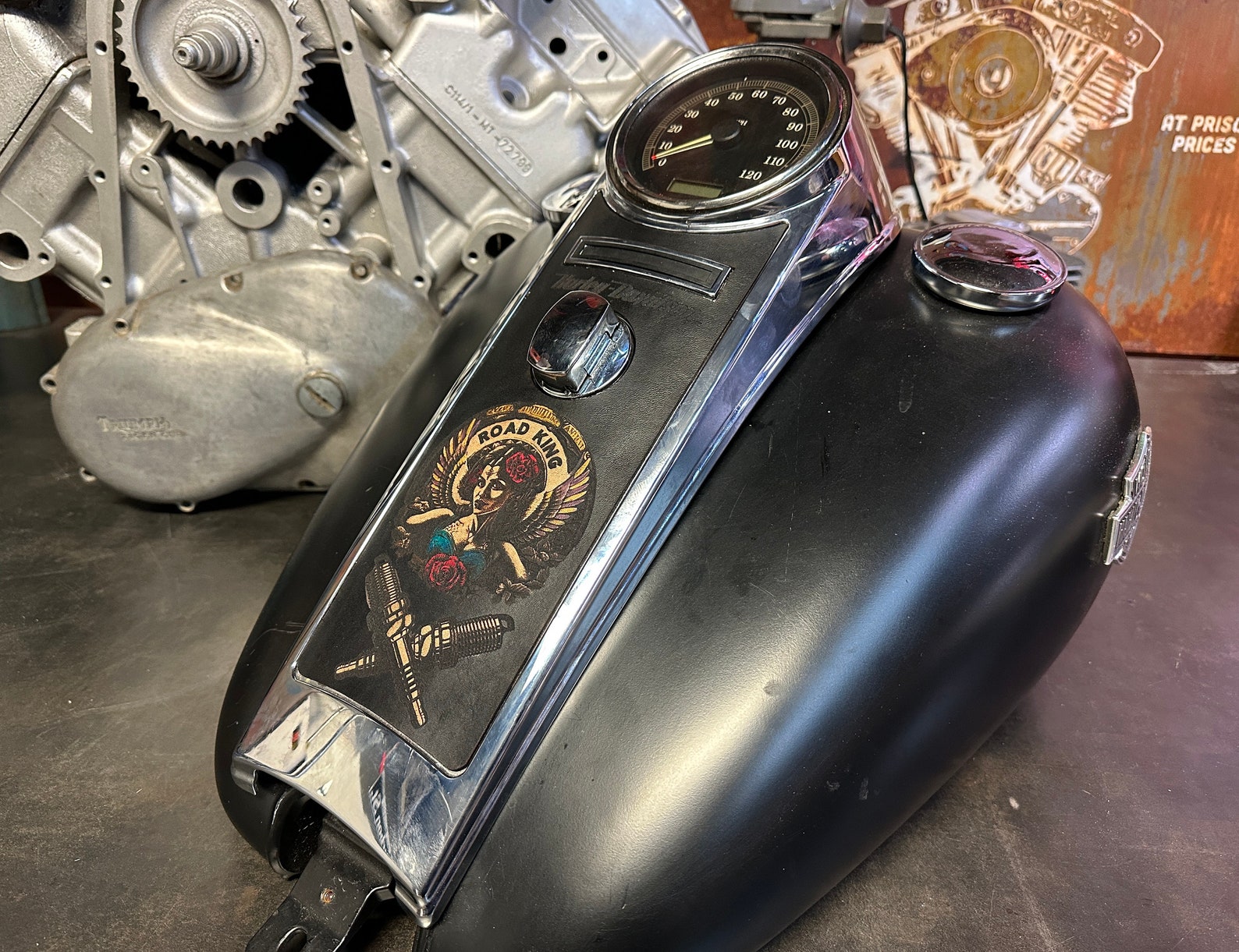 Harley Davidson Road King Dash Insert Latina Angel Chicano Crossed ...