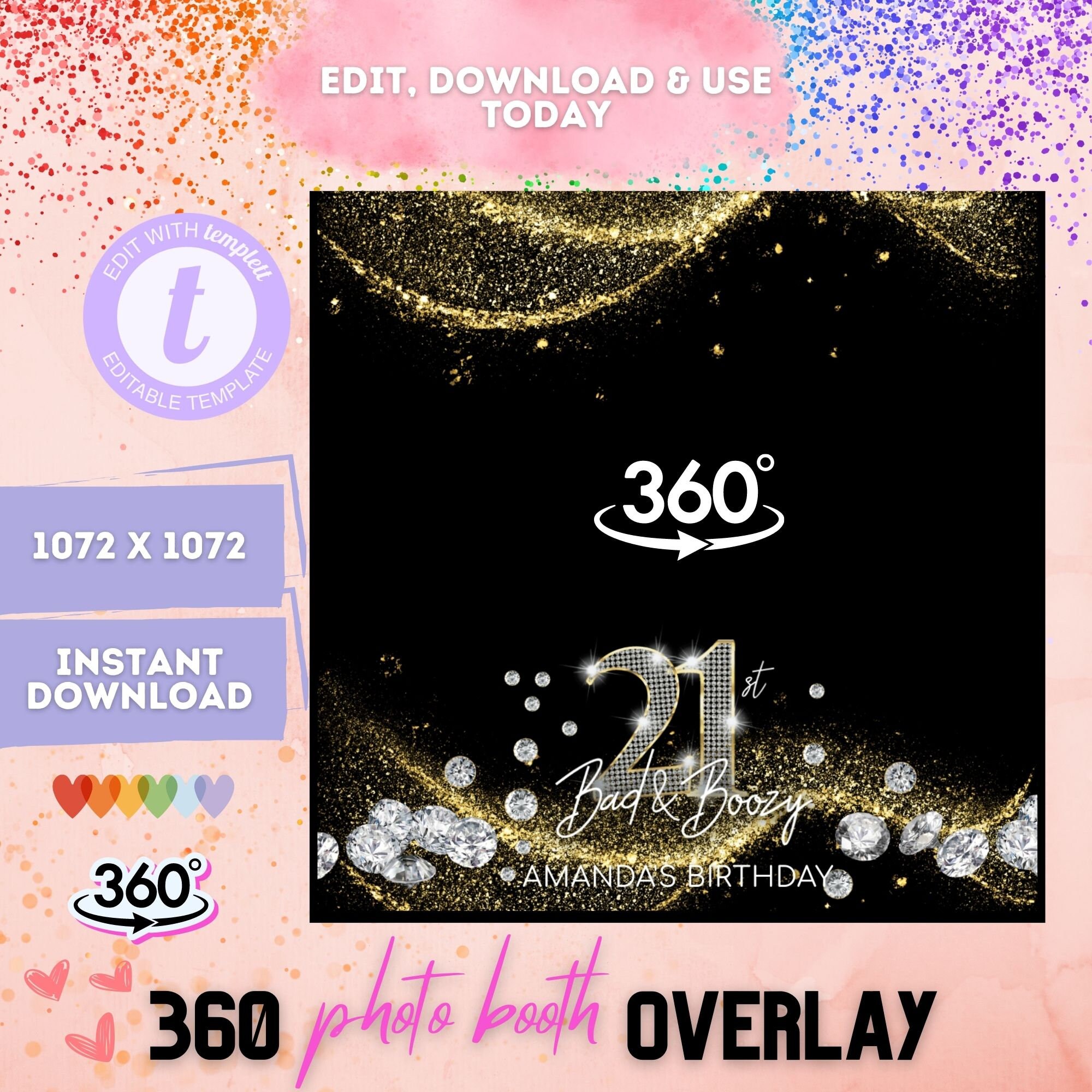 Editable 360 Video Photo Booth Overlay Birthday Filter Bday Photo Booth ...